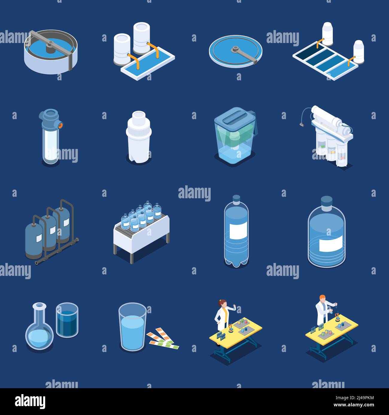 Water cleaning systems isometric icons with industrial purification ...