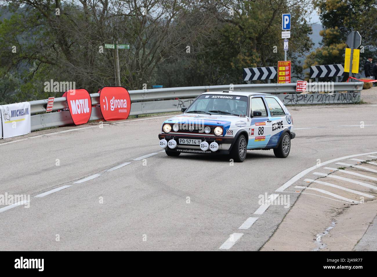 Historic Rally Costa Brava 2022 - Volkswagen Golf GTi MK2 car competing in timed road section in ...