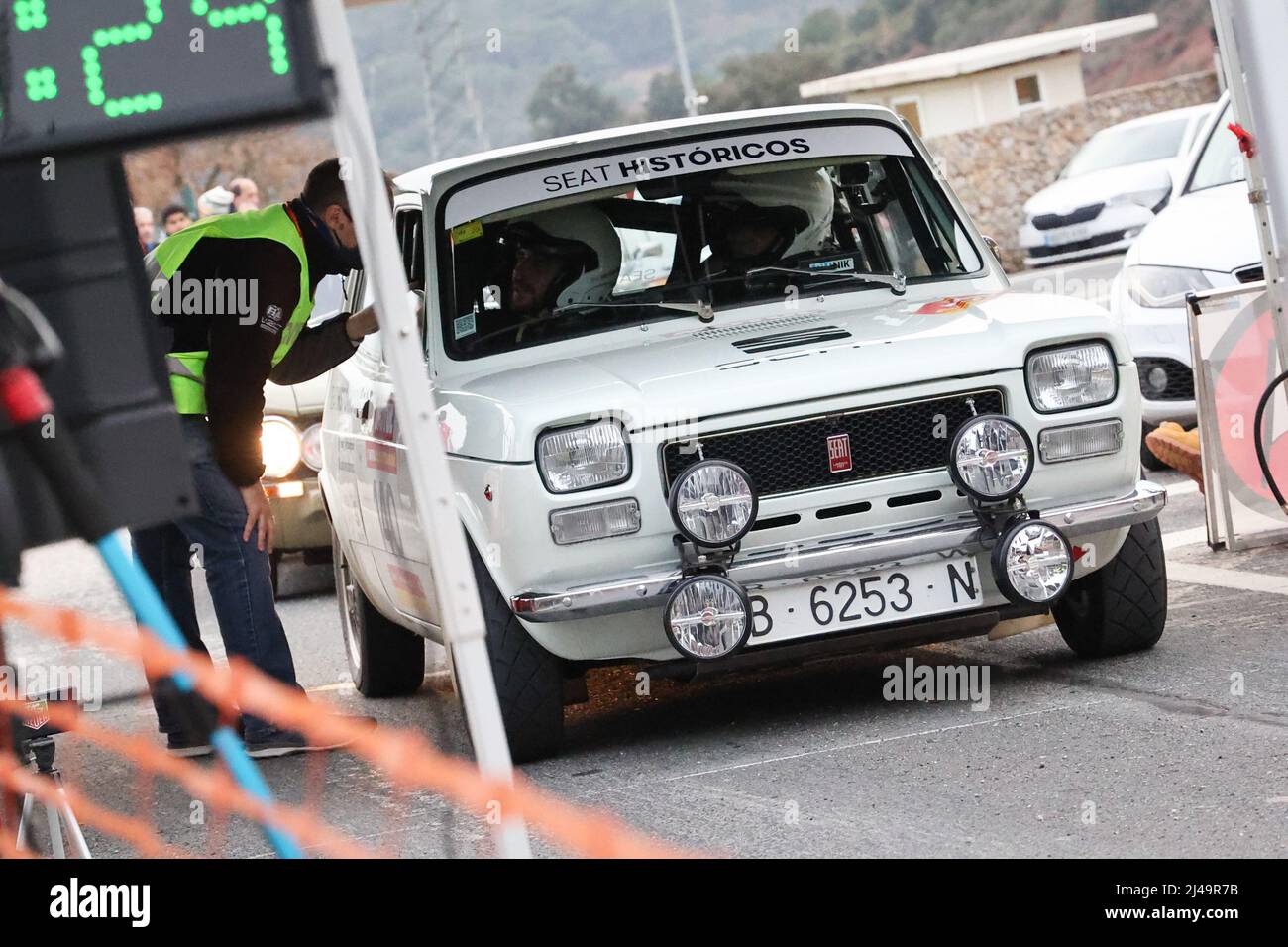 Historic Rally Costa Brava 2022 - Seat 127 classic car competing in timed road section in Girona ...