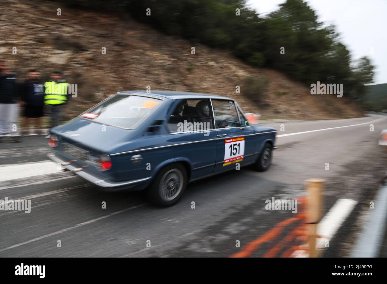 Historic Rally Costa Brava 2022 - BMW classic car competing in timed road section in Girona ...