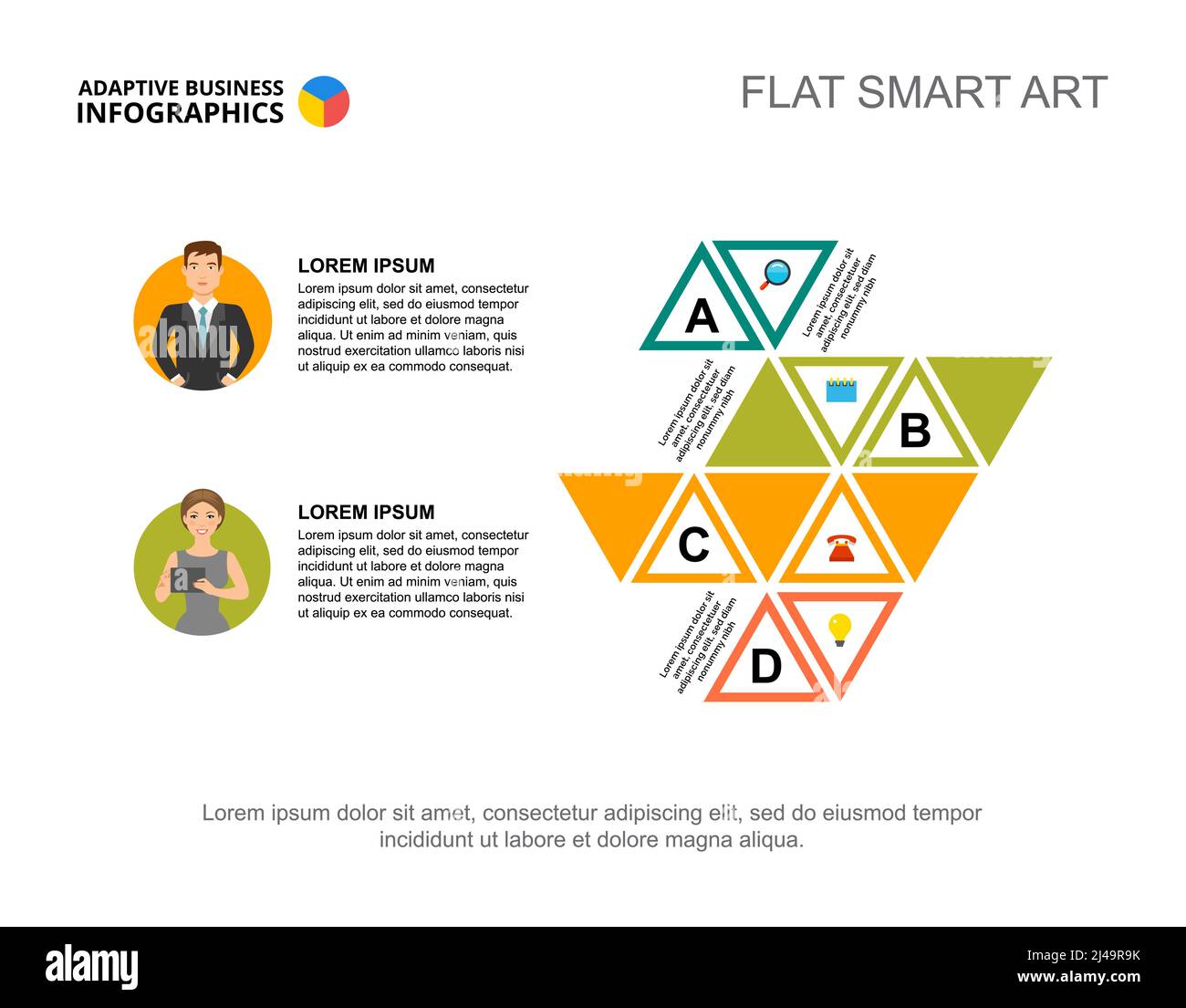 Two options process chart template for presentation. Vector ...
