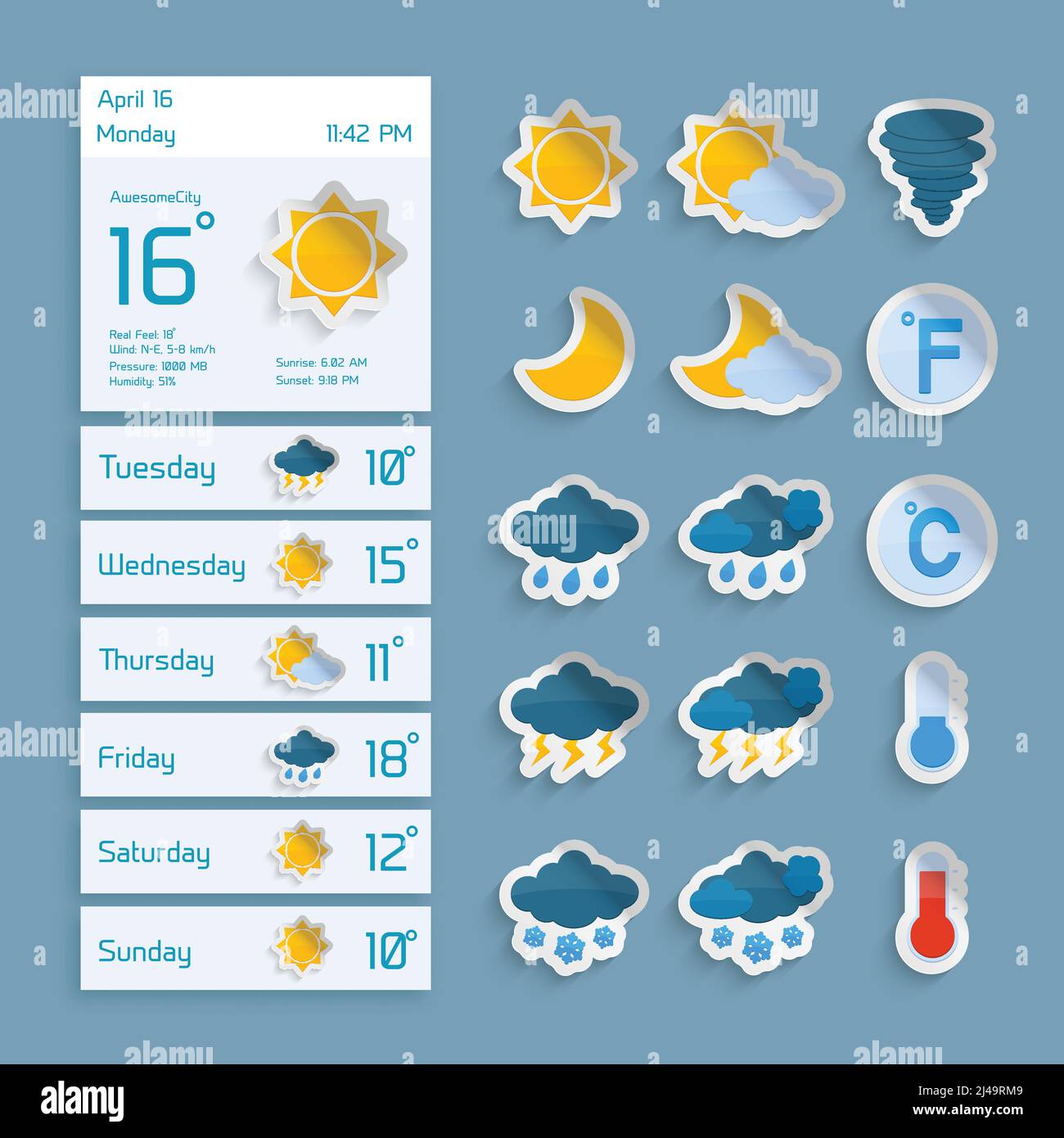 Weather extended forecast computer paper decorative widgets with sun ...