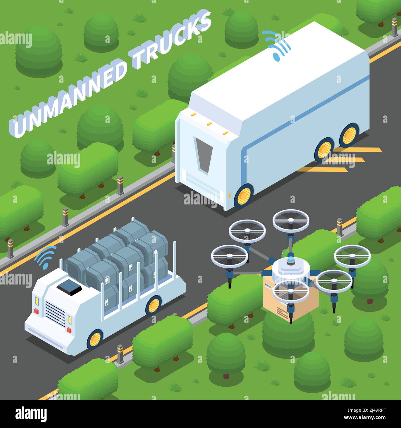 Autonomous car driverless vehicle robotic transport isometric ...