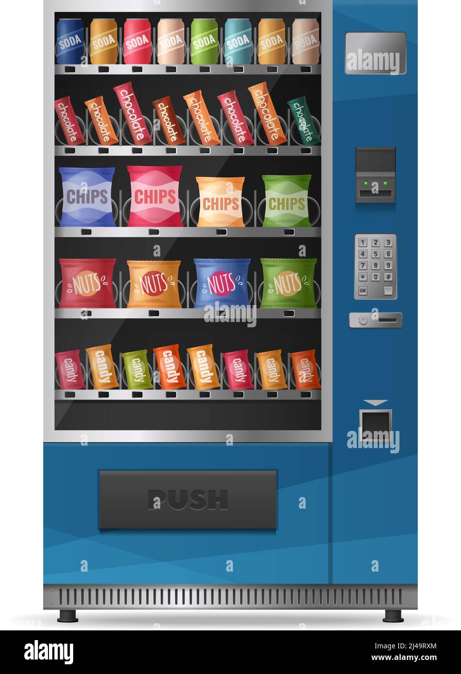 Colored realistic design of snacks vending machine with electronic ...