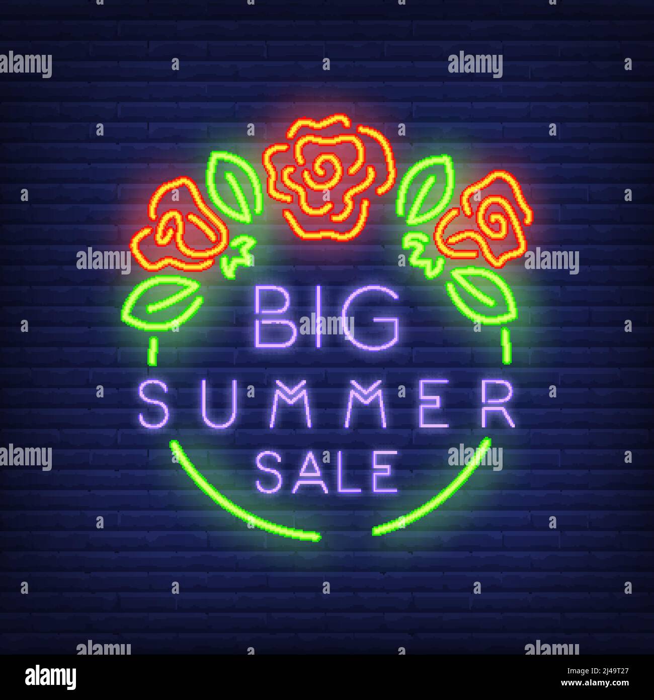 Big Summer Sale sign in neon style. Vector illustration with violet ...