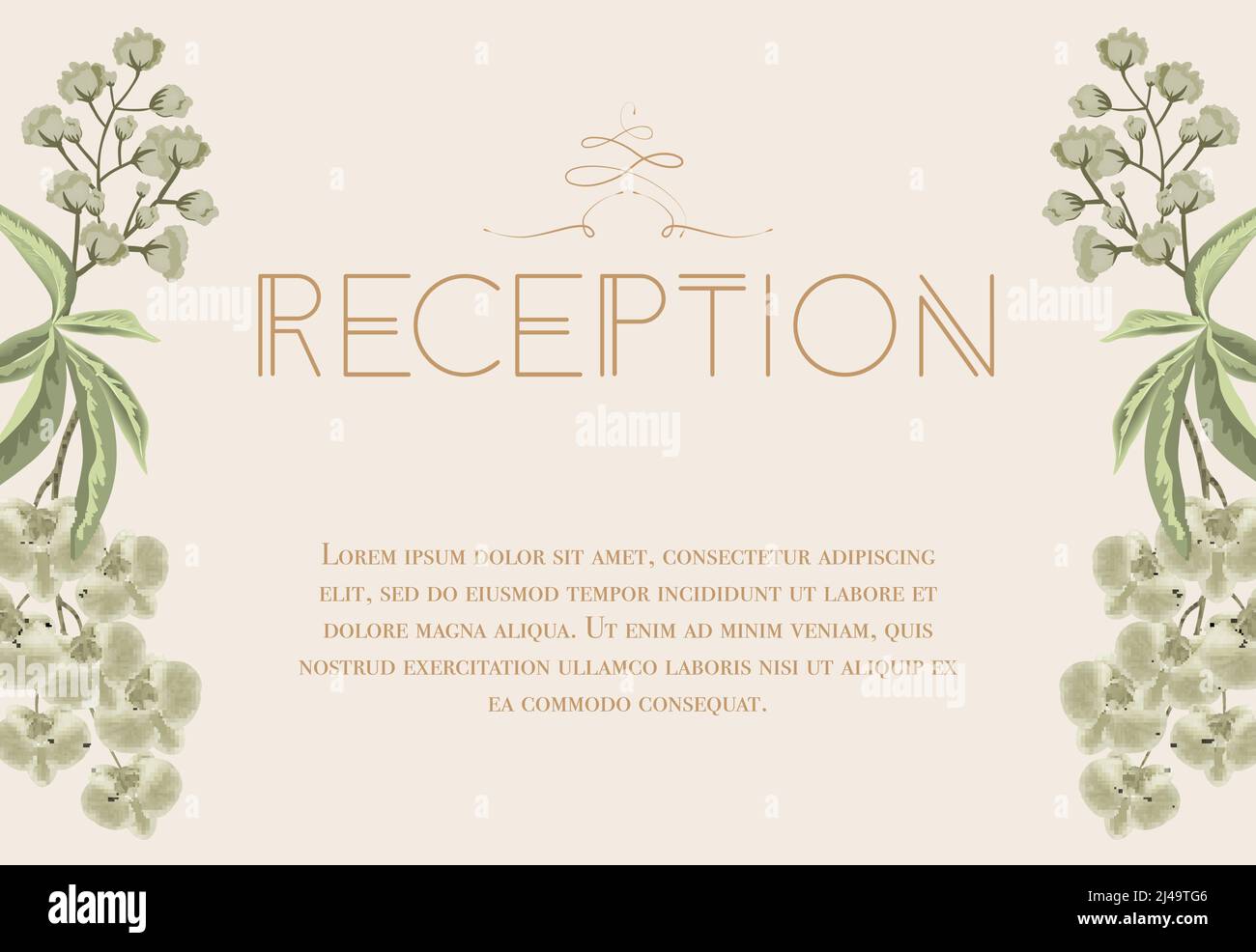 Wedding reception card design with iris and lily of valley. Text can be ...