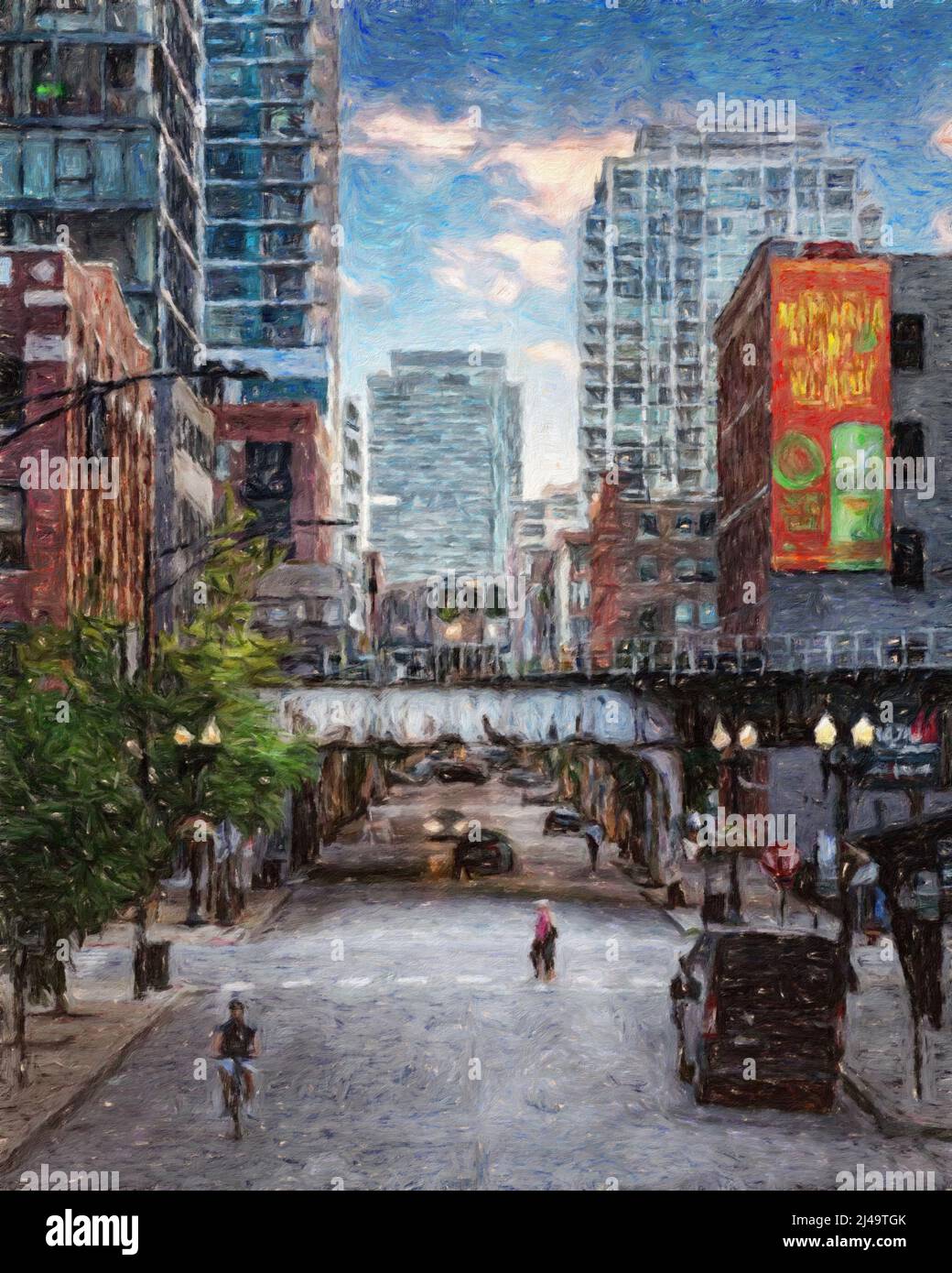 Real painting modern artistic artwork Chicago USA drawing in oil city ...