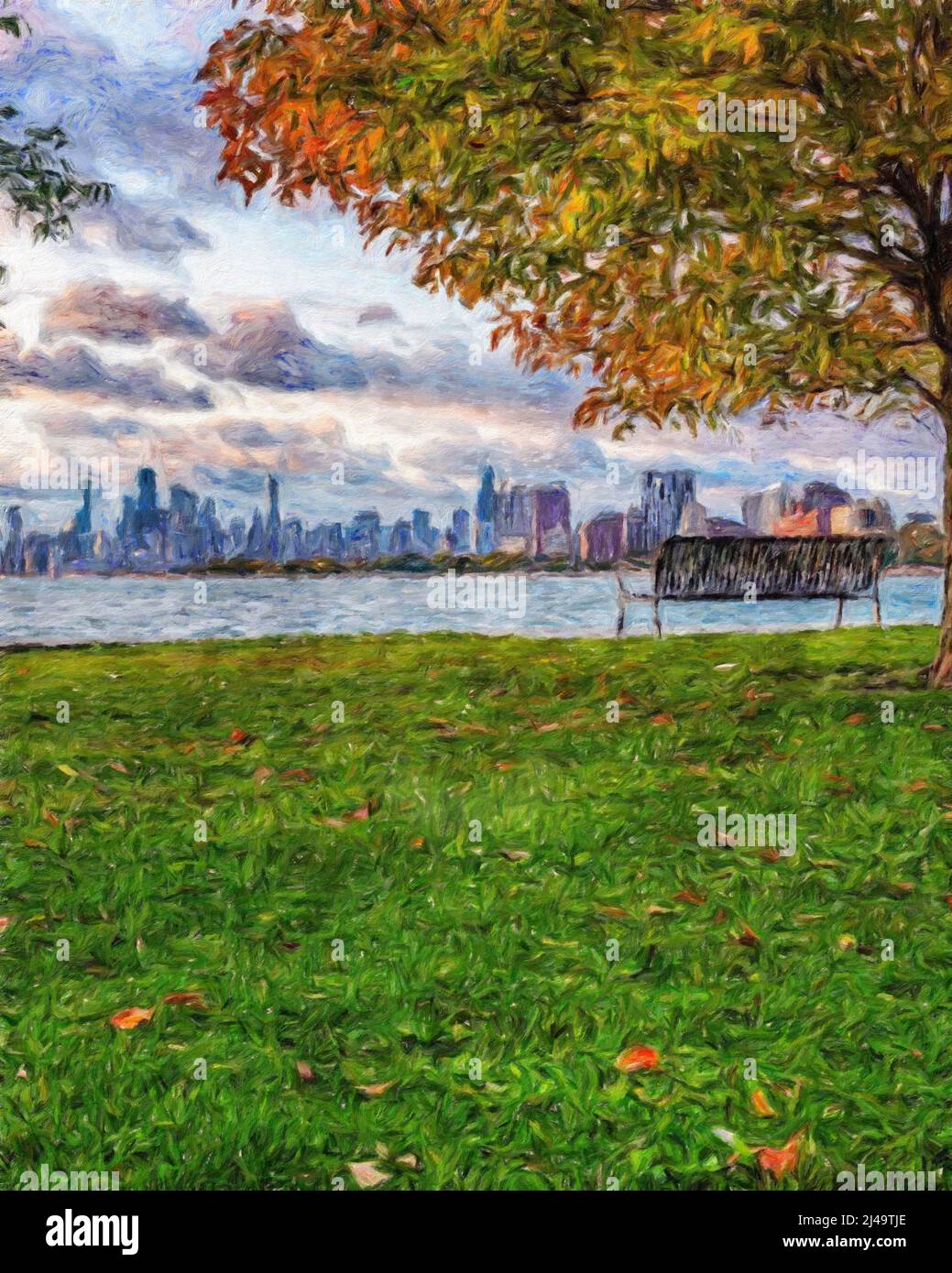 Real painting modern artistic artwork Chicago USA drawing in oil city ...