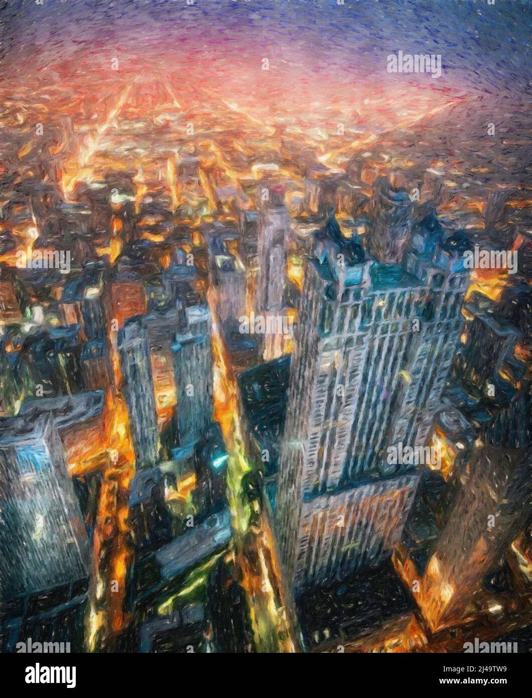 Real painting modern artistic artwork Chicago USA drawing in oil city ...
