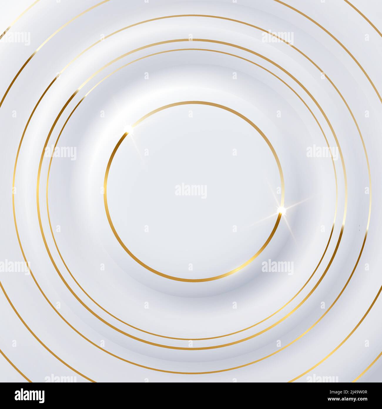 3d white figures with geometric concave and convex surface and golden ...