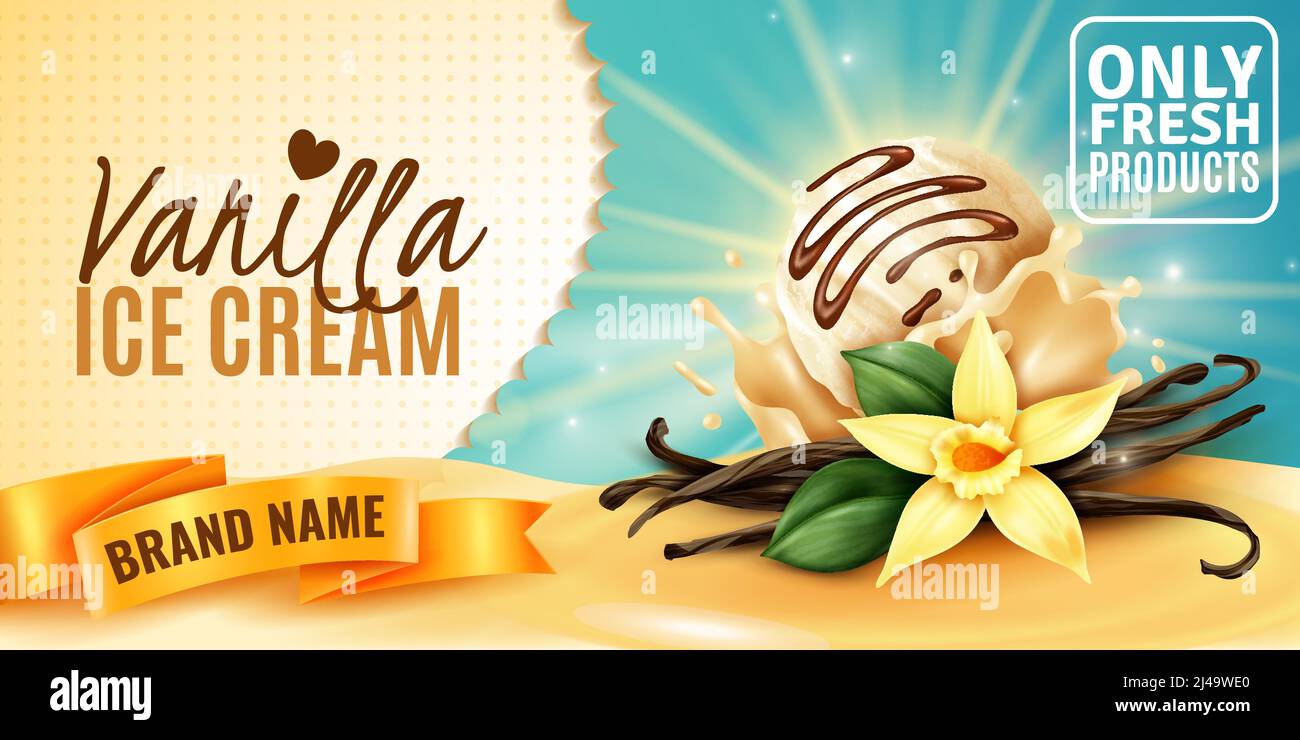 Vanilla ice cream naturally flavored product advertising poster with ...