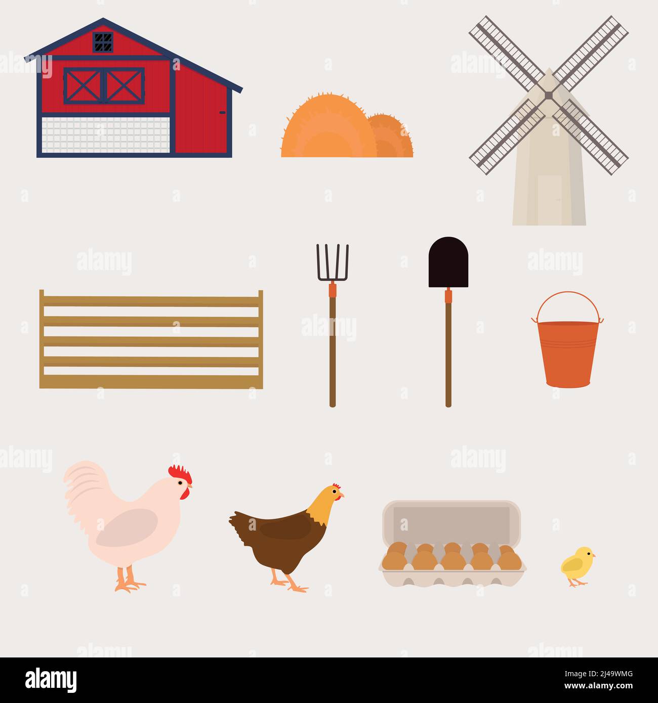 Set of farm-themed elements. Flat vector illustration Stock Vector ...