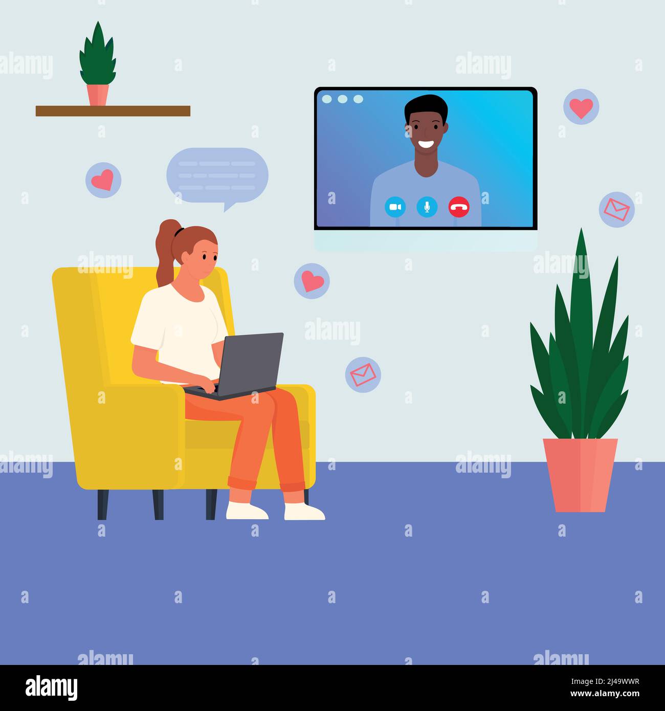 Virtual love. Couple in love talking on skype Stock Vector Image & Art ...