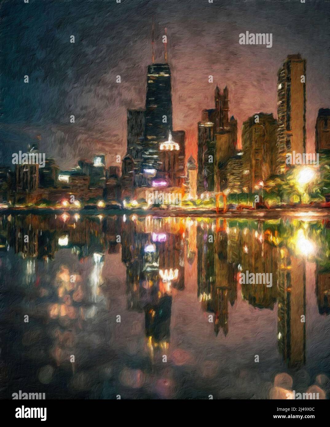 Real painting modern artistic artwork Chicago USA drawing in oil city ...