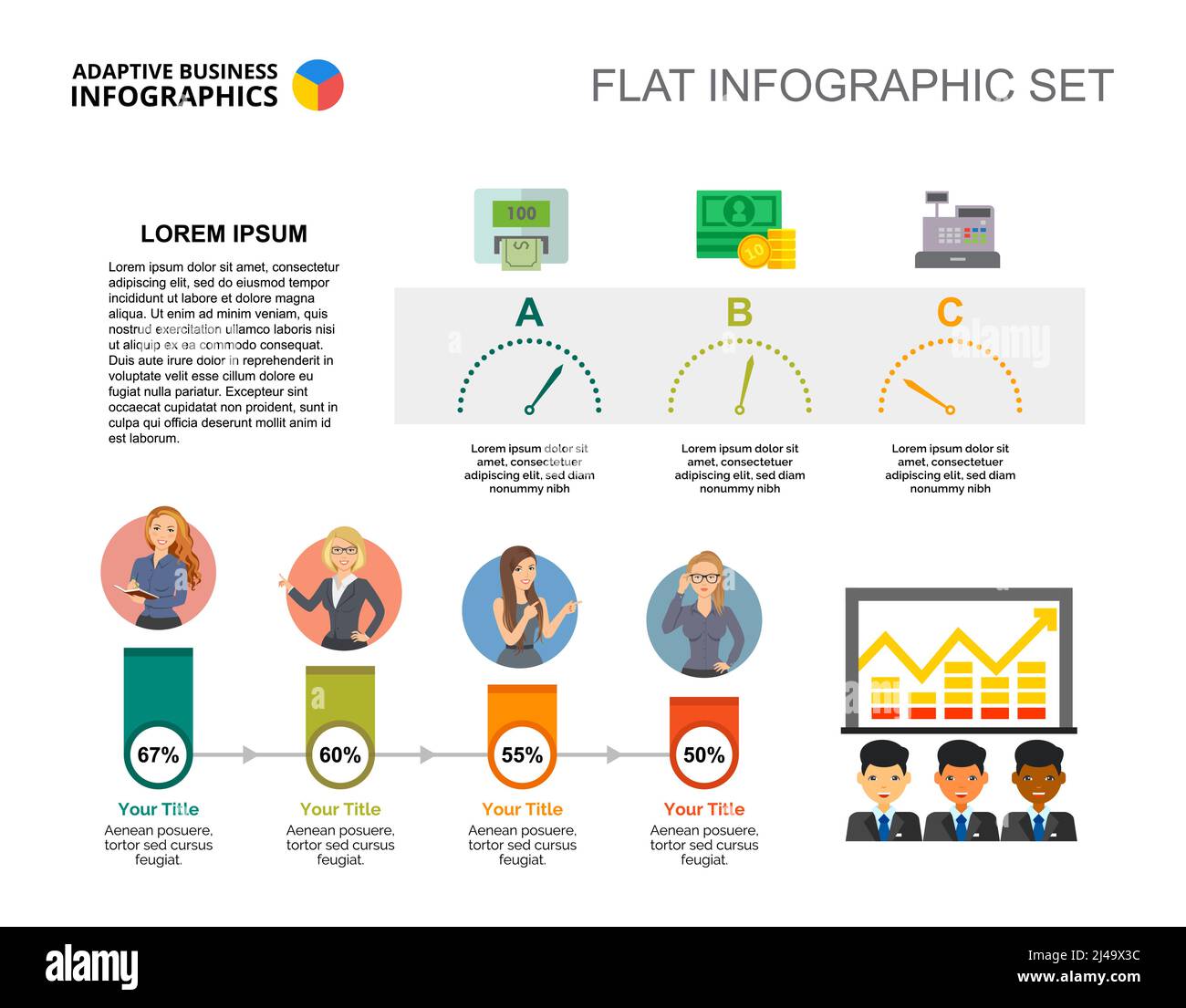 Cooperation percentage chart template for presentation. Business data ...