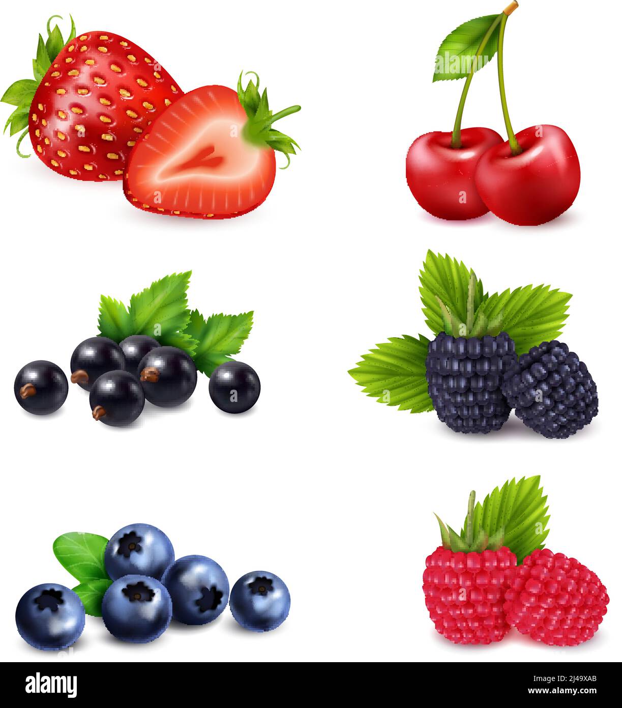 Berry fruit realistic set with isolated colourful images of berries ...