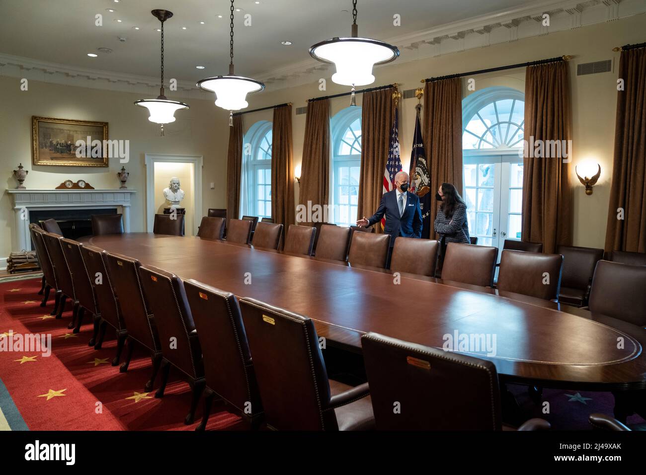 President Joe Biden gives a tour of the Cabinet Room to historian ...