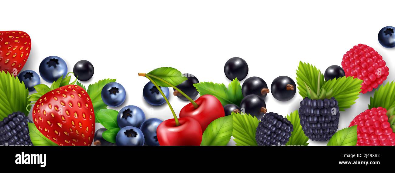 Berry fruit realistic background with blank empty space and colourful ...