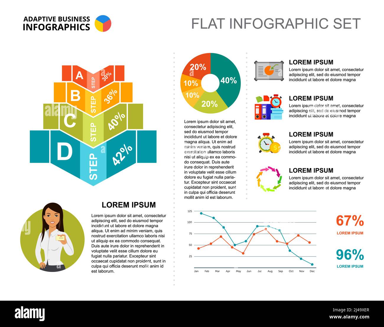 Business percentage and line charts template for presentation. Business ...