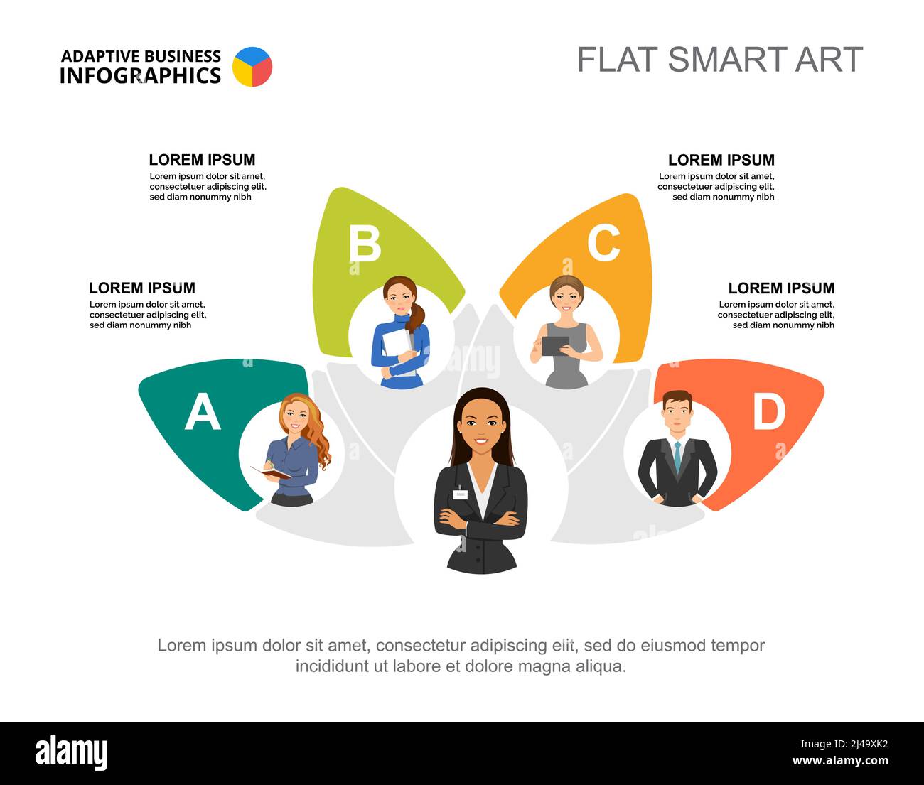 Five colleagues team process chart template for presentation. Vector ...