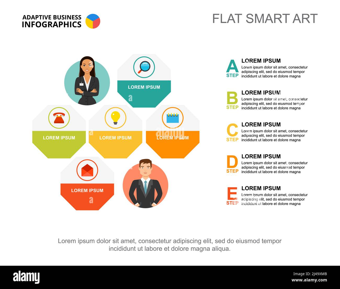 Five points list process chart template for presentation. Business data ...