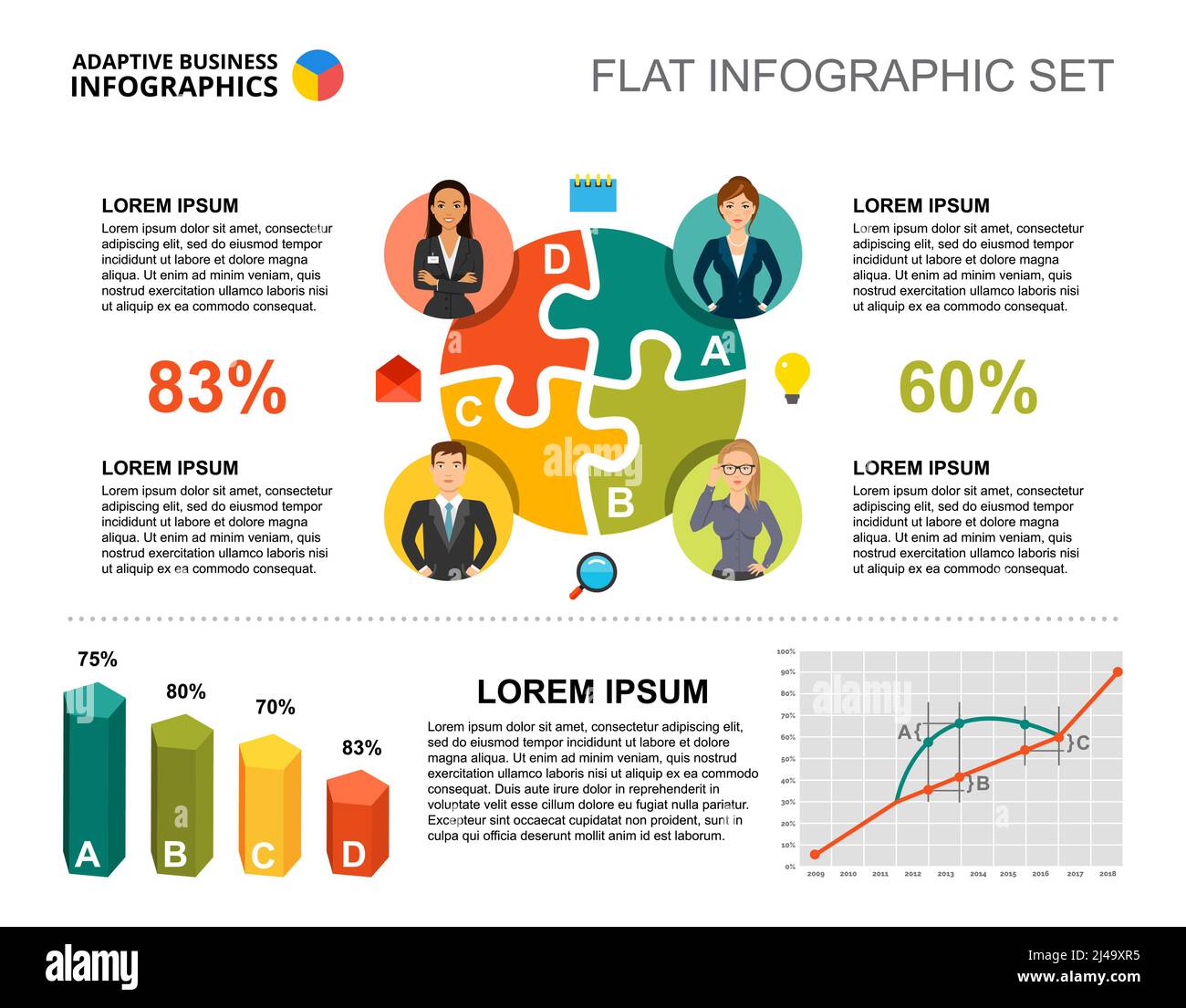 Four options bar and line charts template for presentation. Business ...