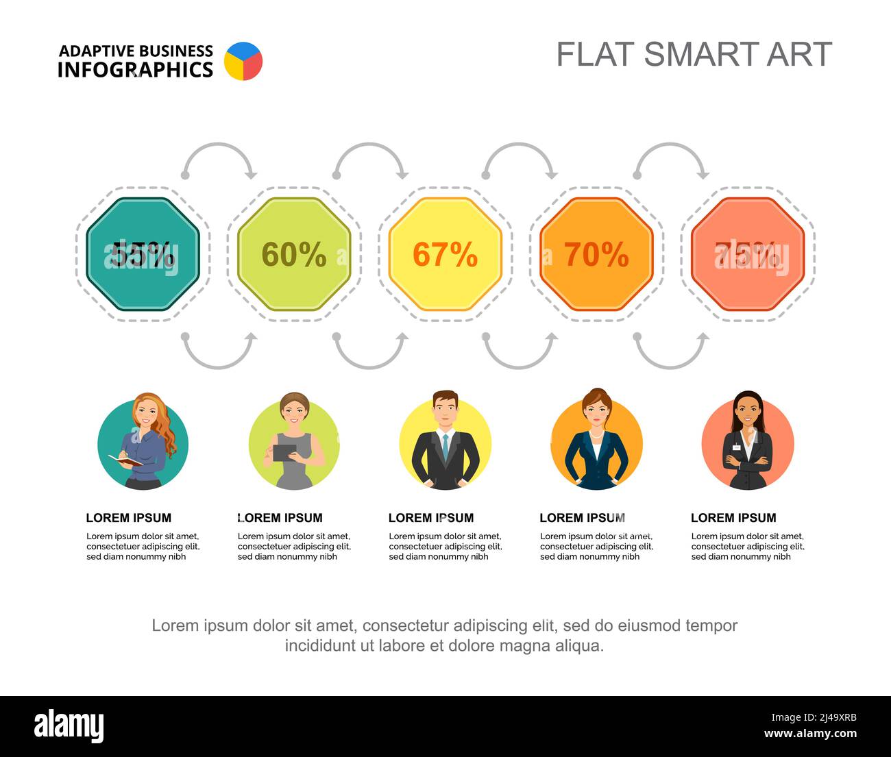 Five options percentage chart template for presentation. Business data ...
