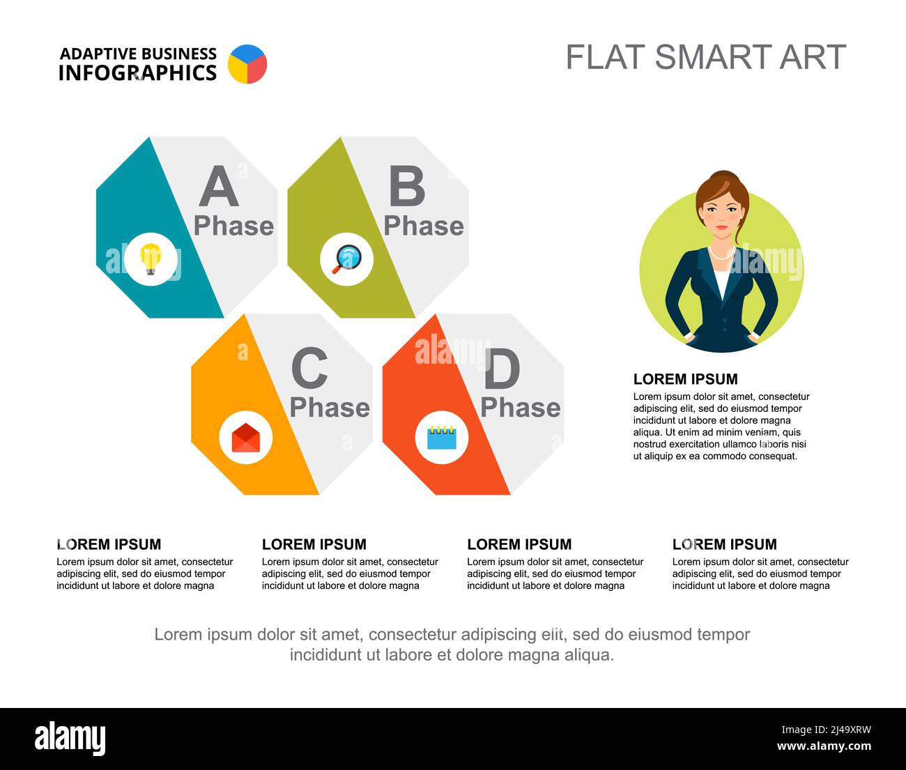 Four phases process chart template for presentation. Business data ...