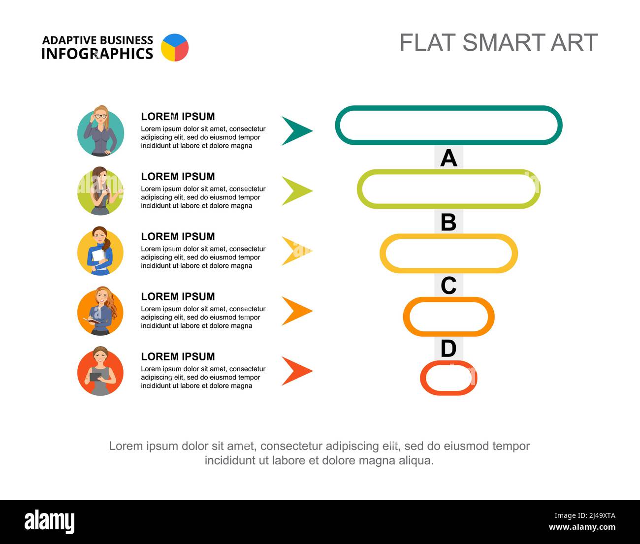 Five workers process chart template for presentation. Vector illustration. Diagram, graph ...