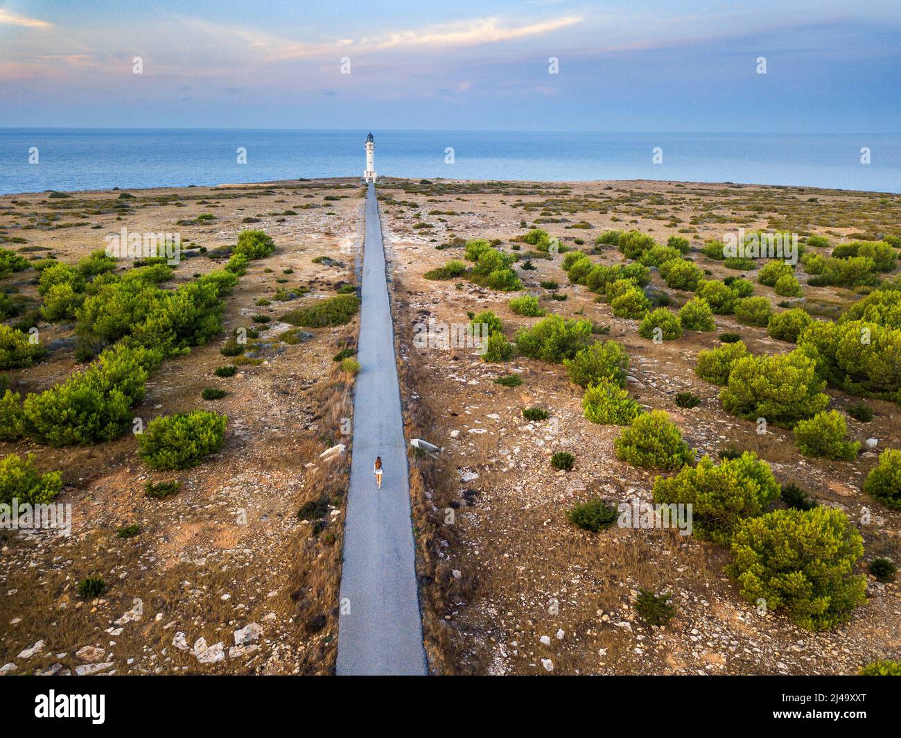 Aerial view of Cap de Barbaria lighthouse Cabo de Berbería, Formentera ...