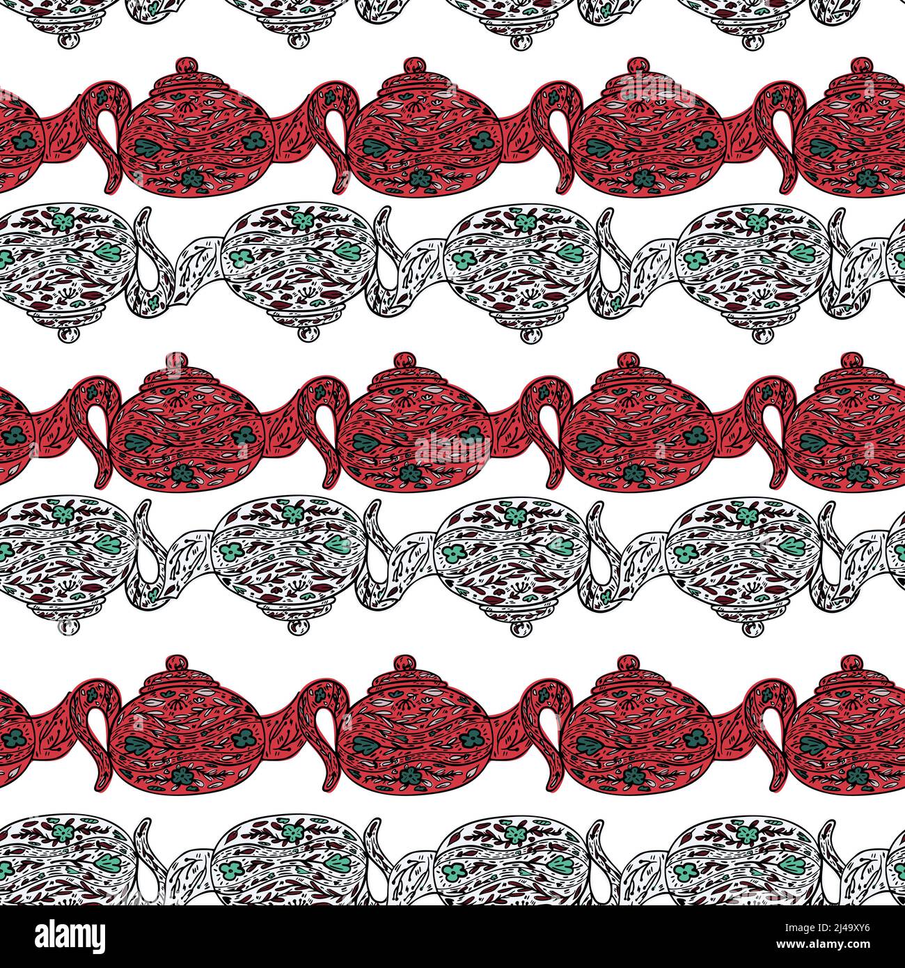 Seamless pattern with cute teapots. Background of doodle kettle ...