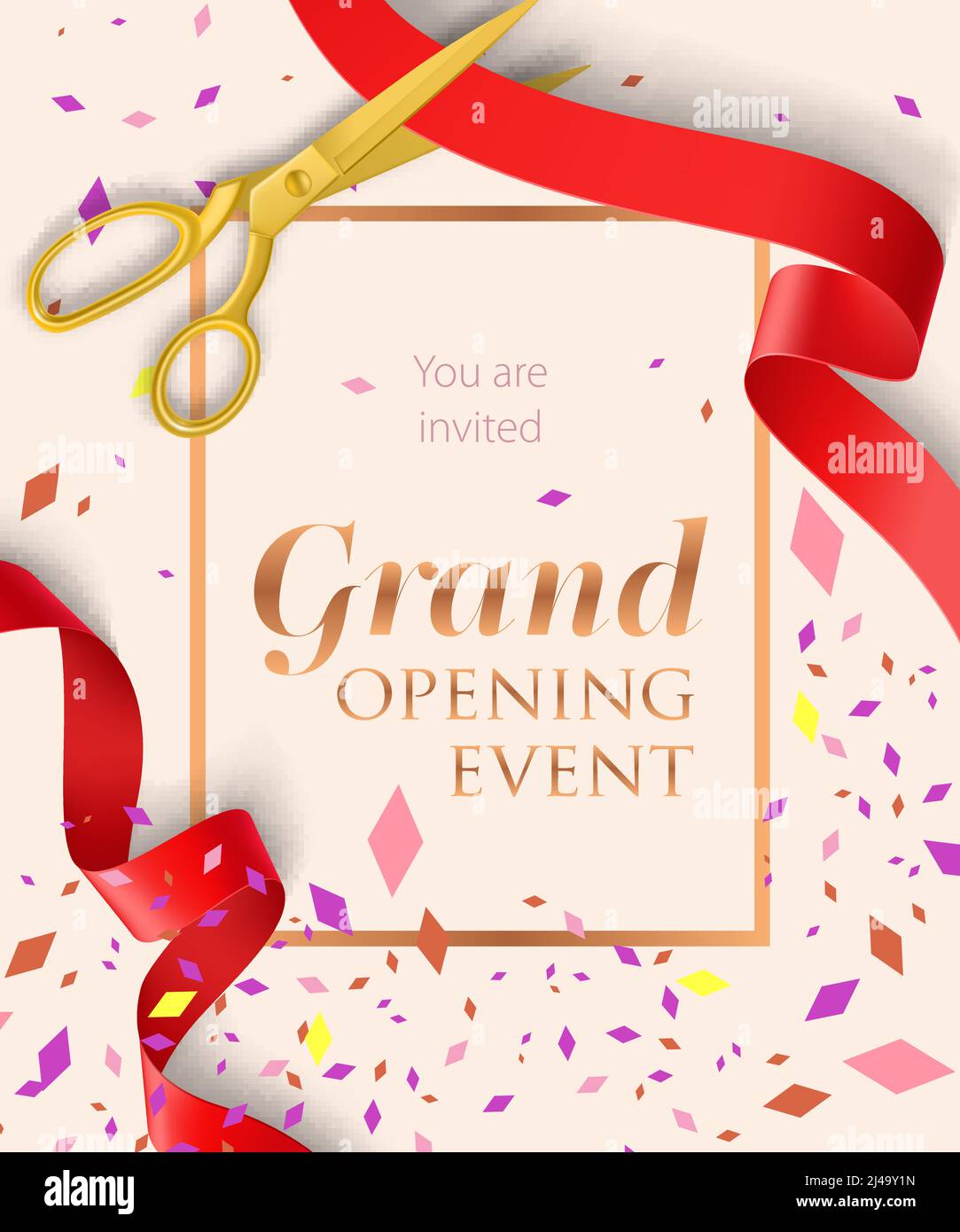 Grand opening event lettering with confetti. Opening event invitation ...