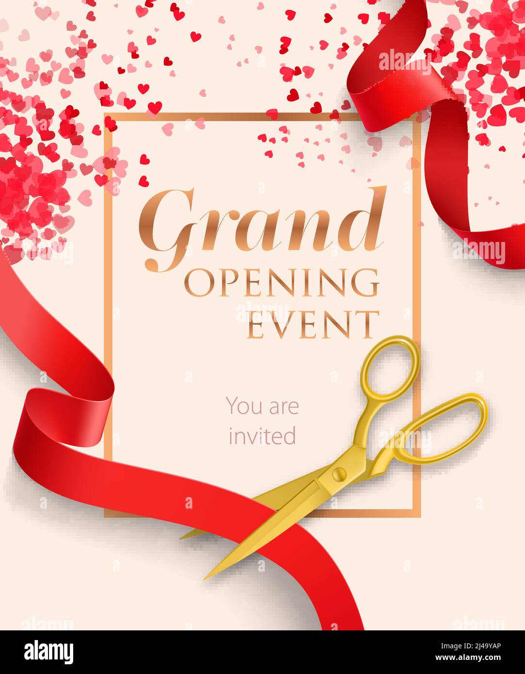Grand opening event lettering with red ribbons. Opening event ...