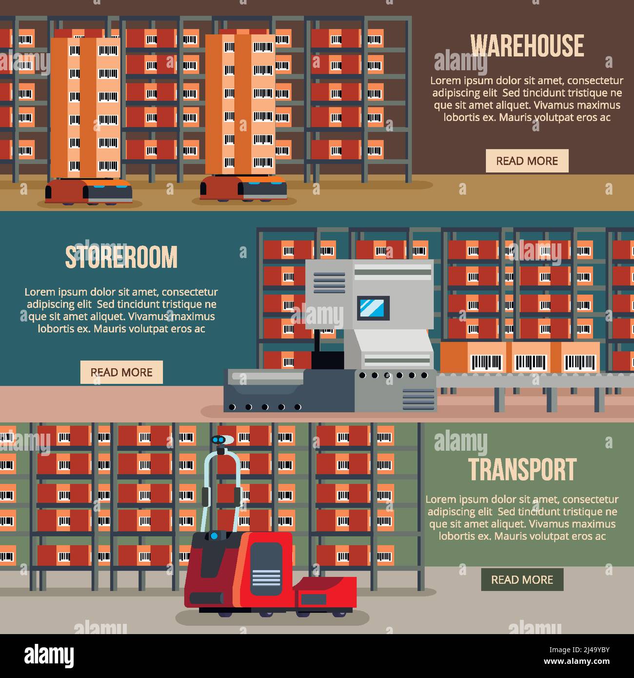 Warehouse robots set of horizontal flat banners automatic devices for ...