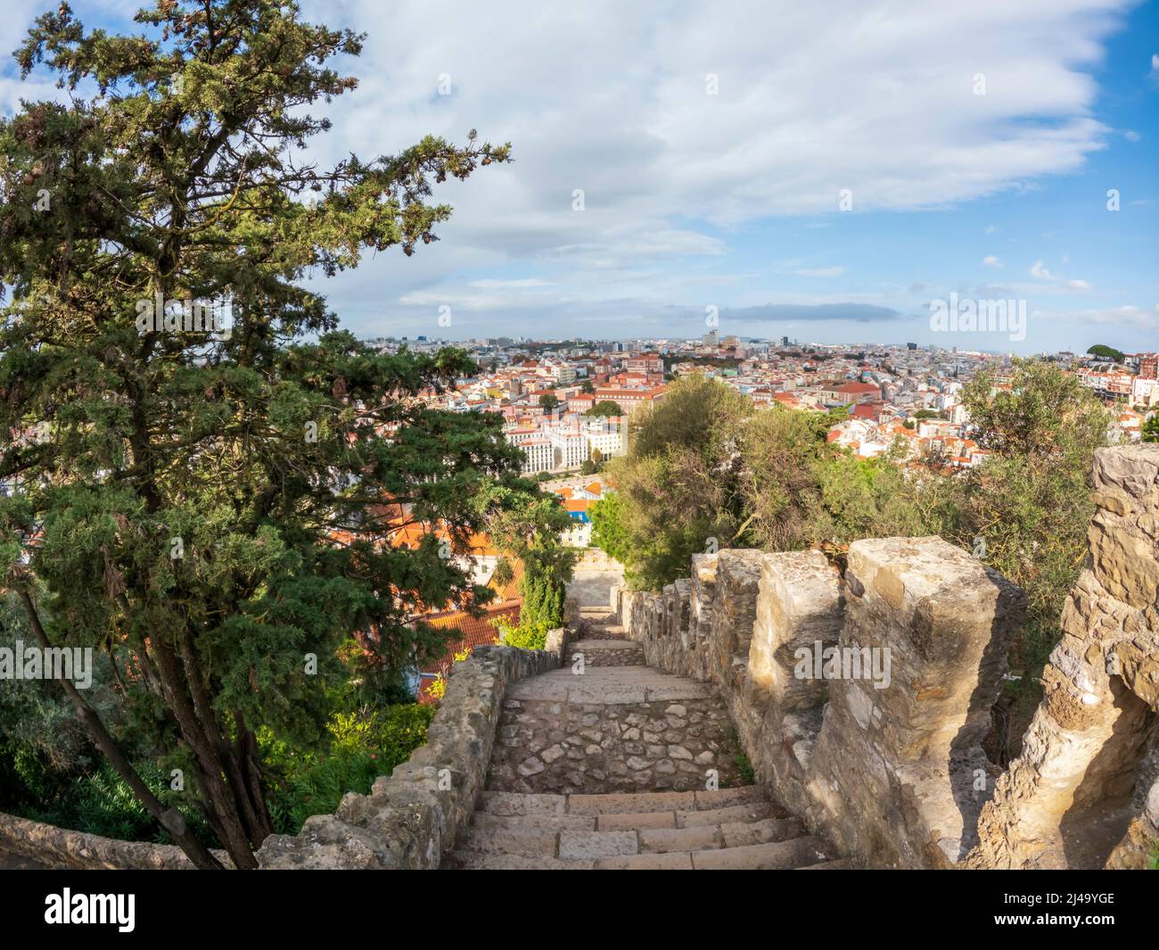 Stairway in Saint George Castle, São Jorge Castle a Moorish castle on ...