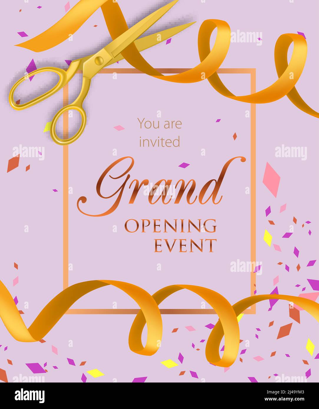 Grand opening event lettering with yellow ribbons. Opening event ...