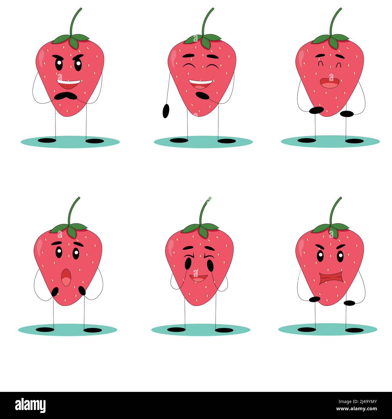 Funny strawberries. Strawberries with funny faces. Flat vector ...