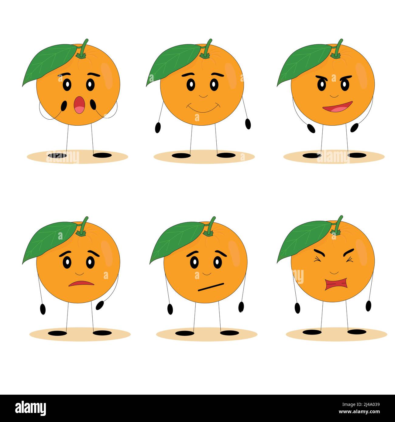 Funny oranges. Oranges with cute faces. Flat vector illustration Stock ...
