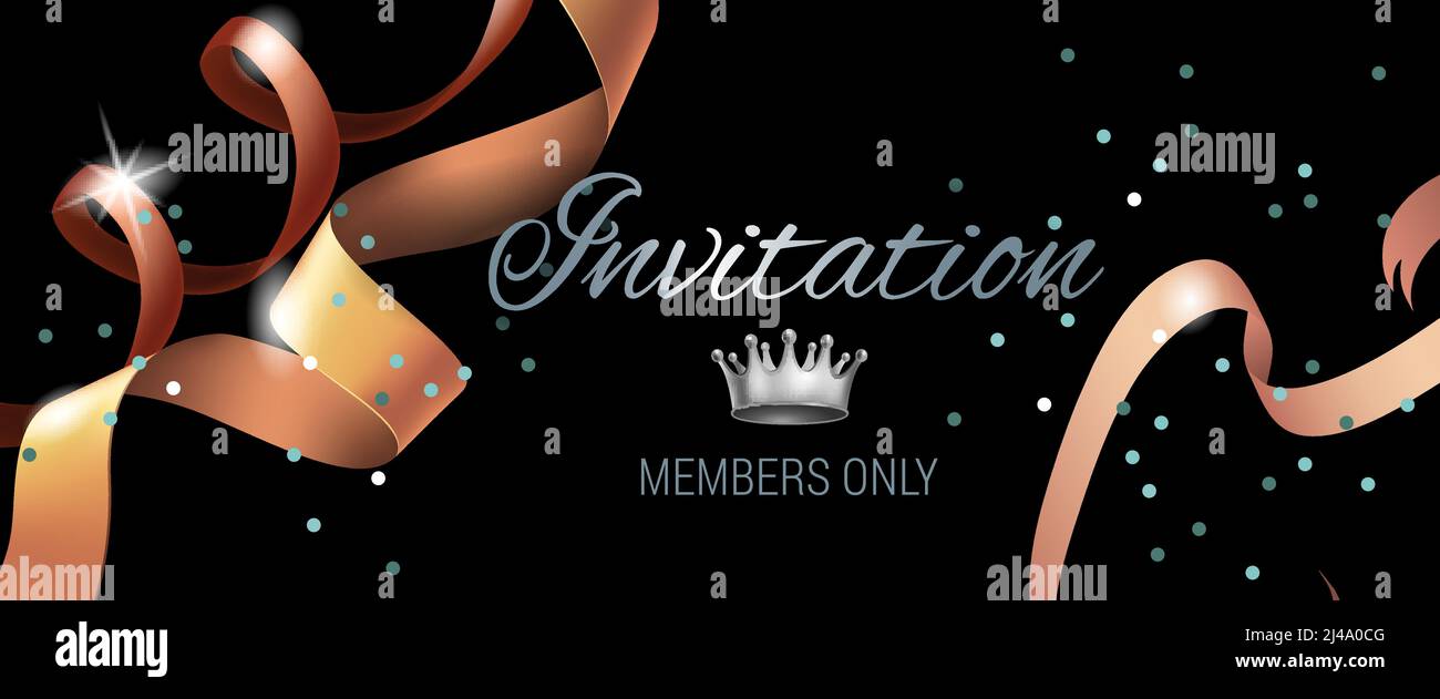 Invitation members only banner design with swirl ribbons. Black ...