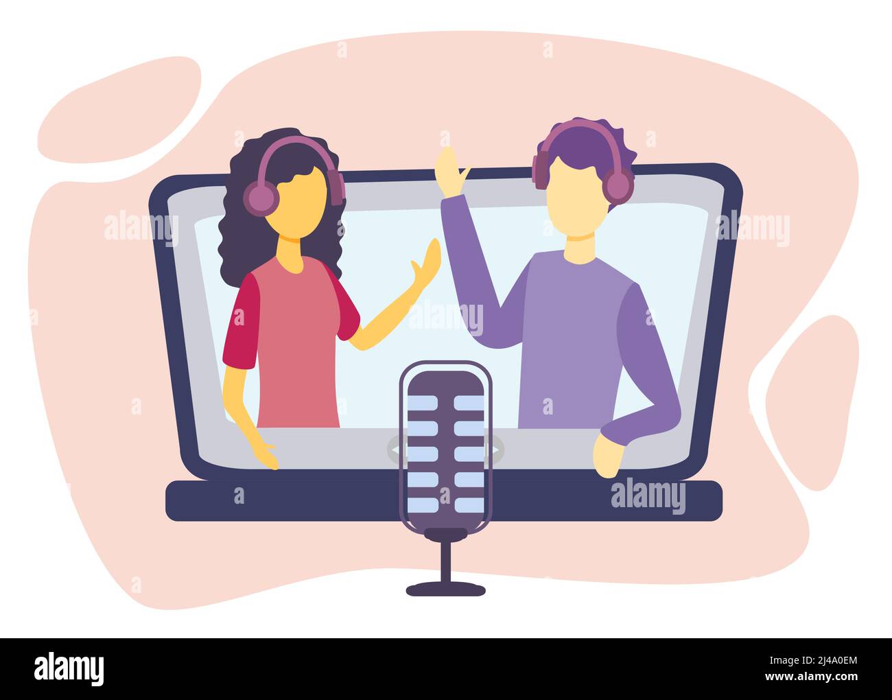 Podcast vector illustration. Flat e-radio talk show, discussion and ...
