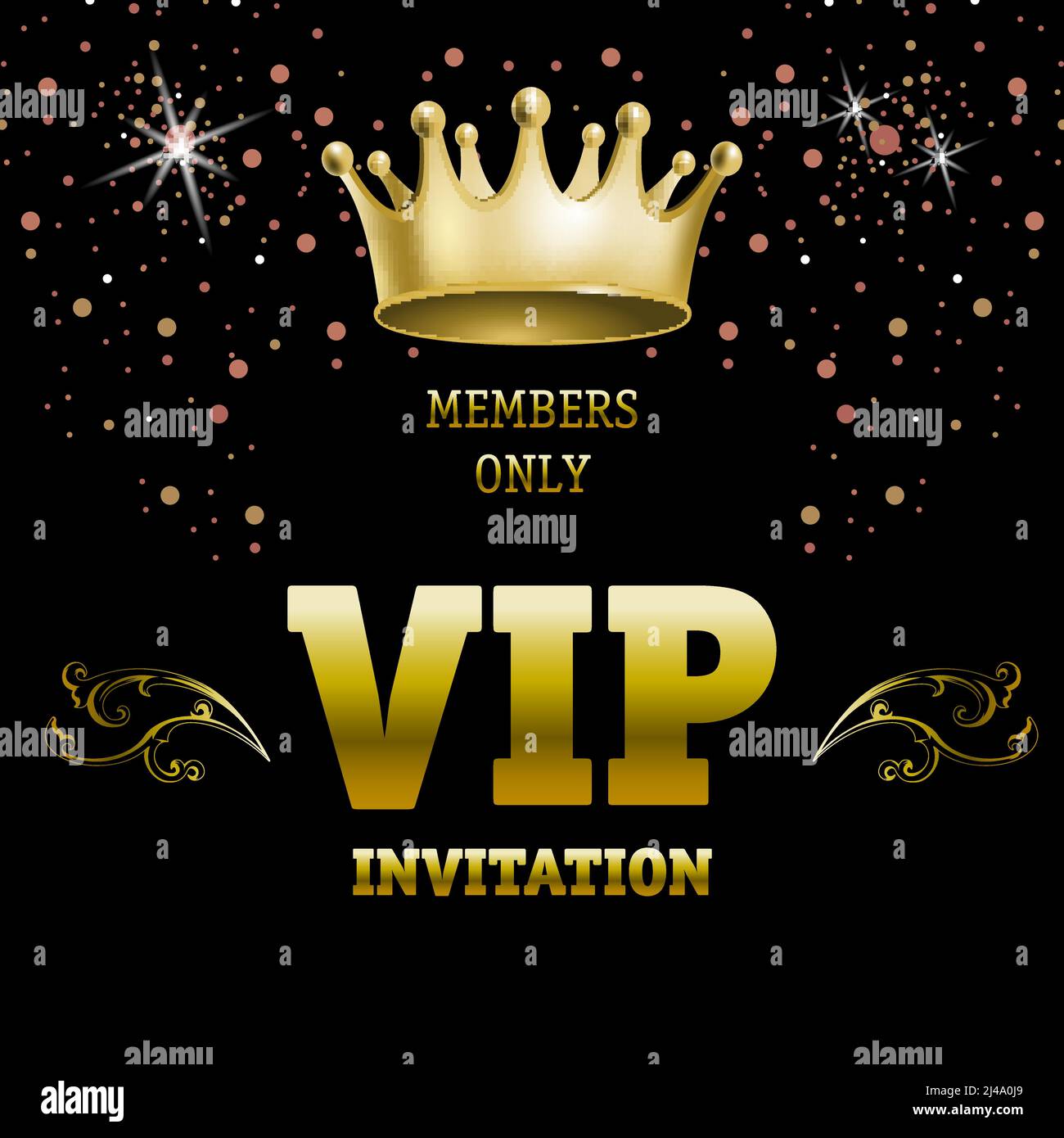 Members only VIP invitation banner design. Creative lettering on black ...