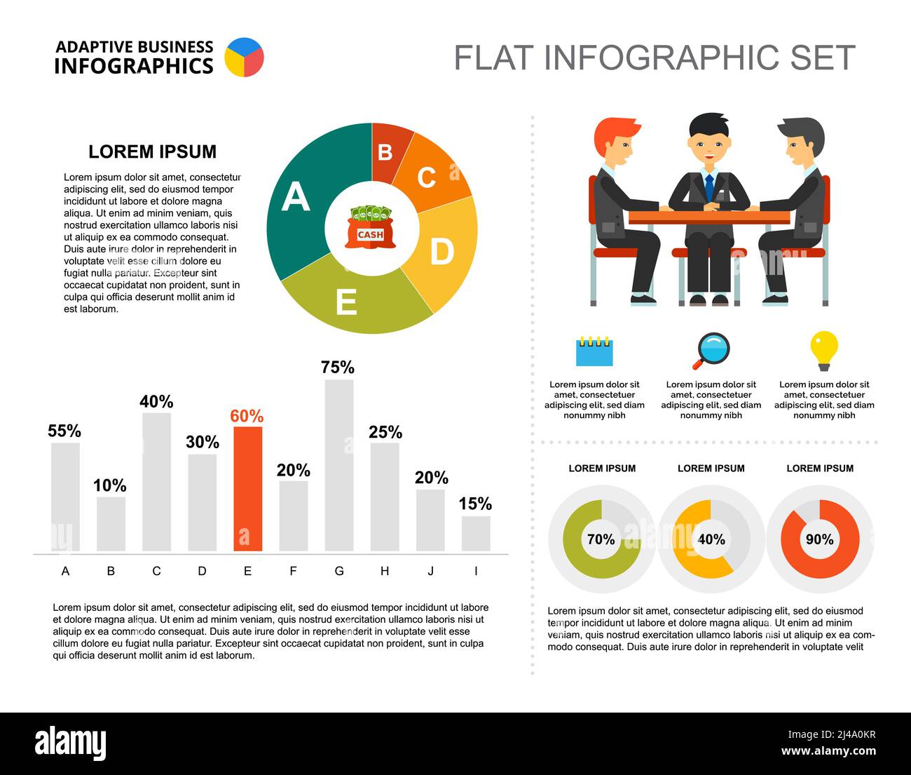 Teamwork bar and doughnut charts template for presentation. Business ...