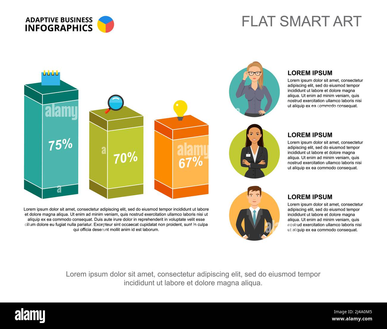 Three columns bar chart template for presentation. Business data ...