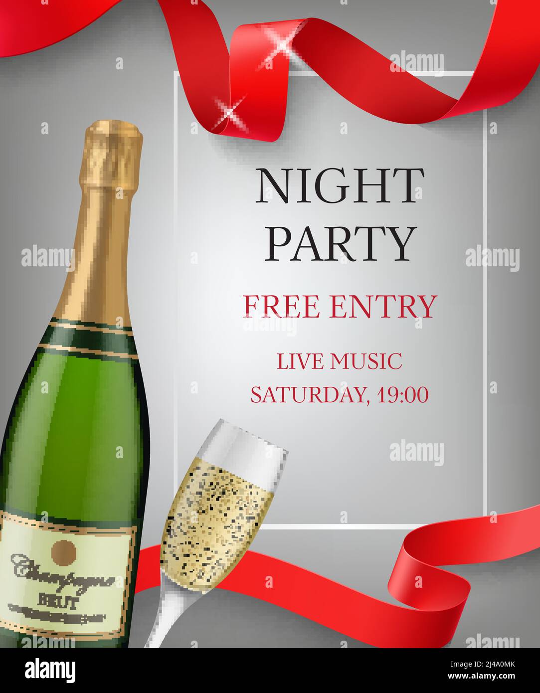 Night party lettering with champagne bottle and goblet. Party ...