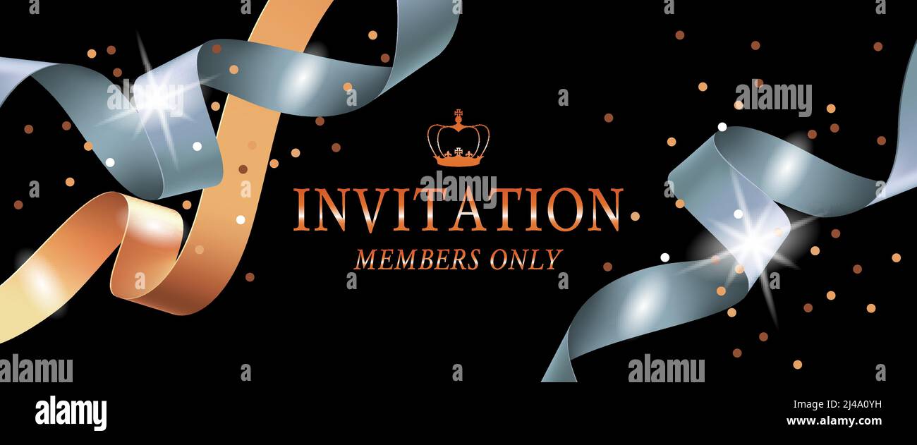 Invitation members only banner design. Black flyer with confetti and ...