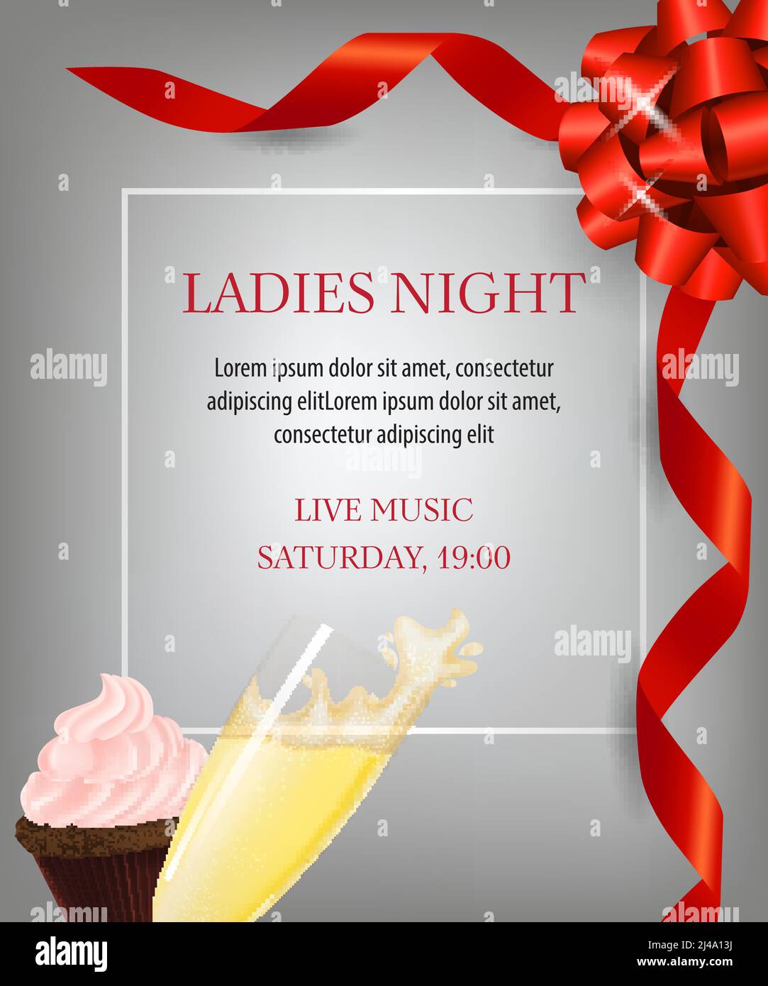 Ladies night lettering, dessert and goblet with champagne. Party ...