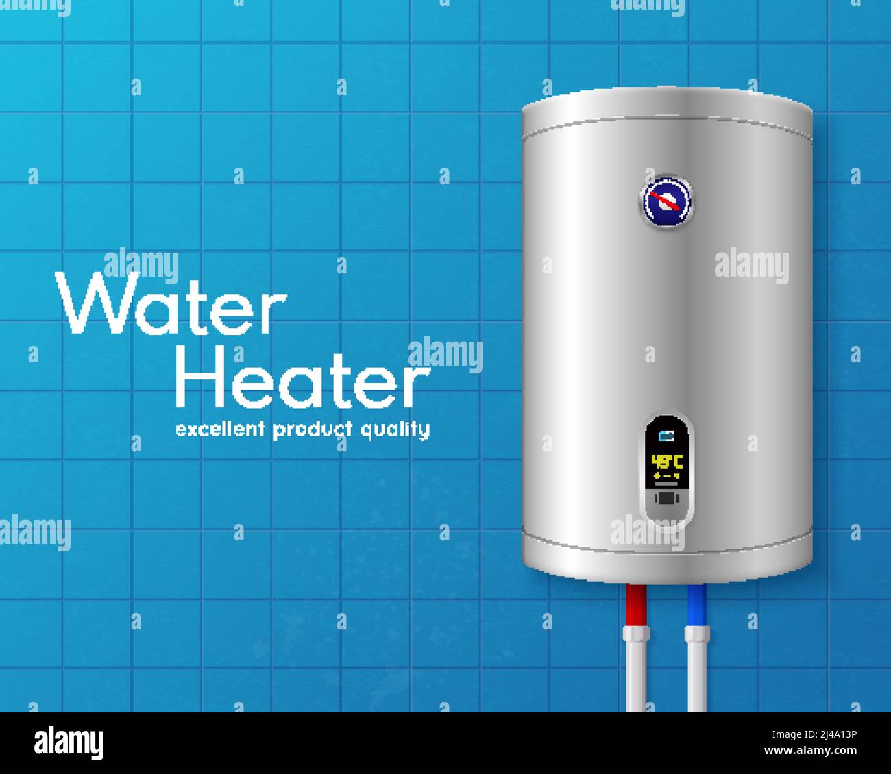 Colored realistic electric water heater boiler poster with big white ...