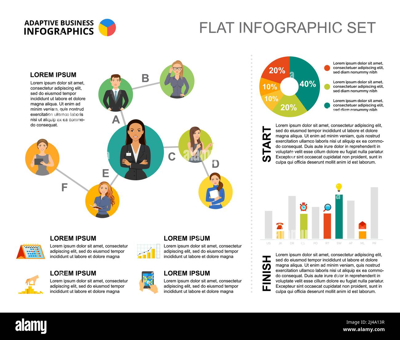 Startup bar and pie charts template for presentation. Business data ...