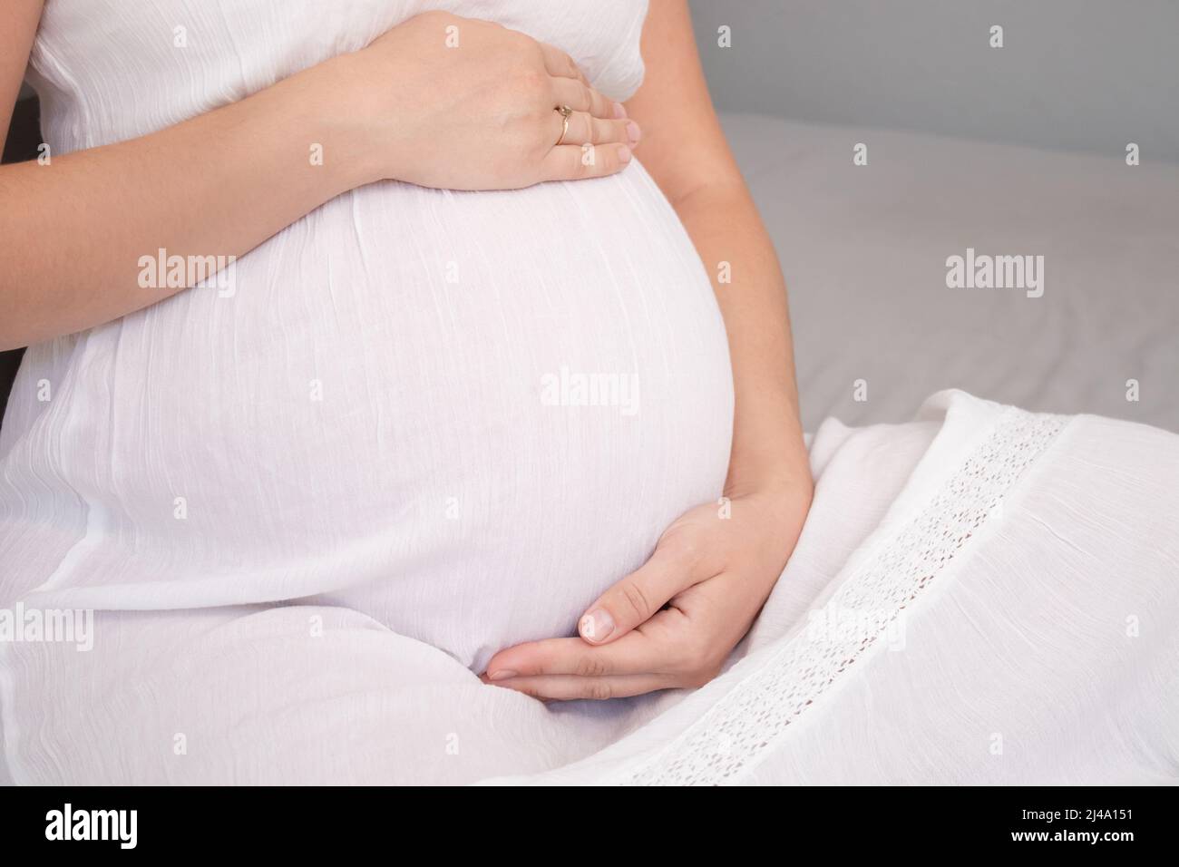 expecting mother with huge tummy. sweet pregnancy time. happy woman ...
