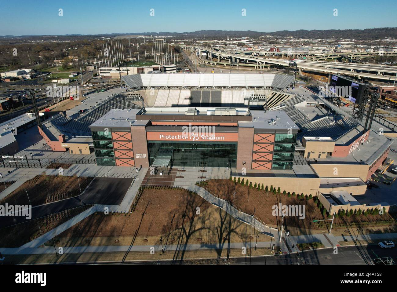 An aerial view of Protective Stadium, Thursday, Mar 10, 2022, in ...
